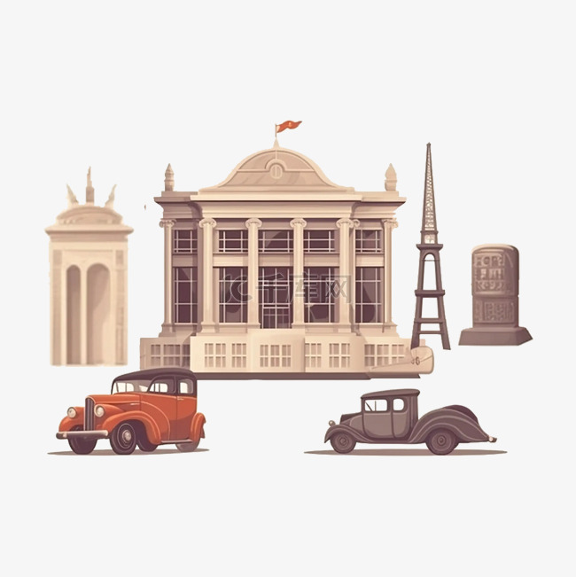 博物馆卡通插画素材图片免费下载-千库网