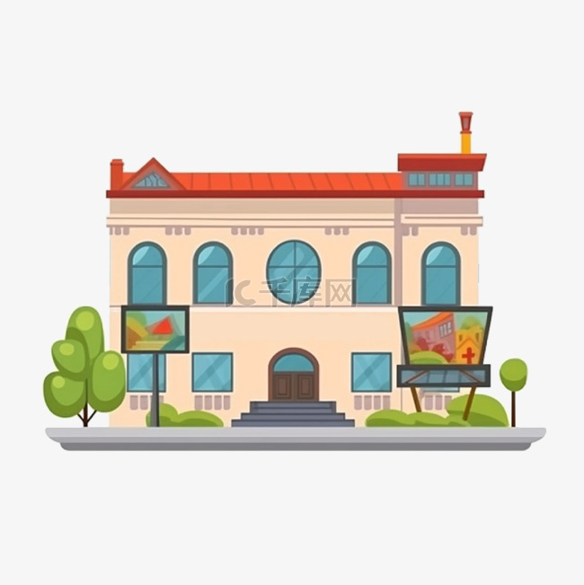 博物馆日现代建筑卡通素材图片免费下载-千库网