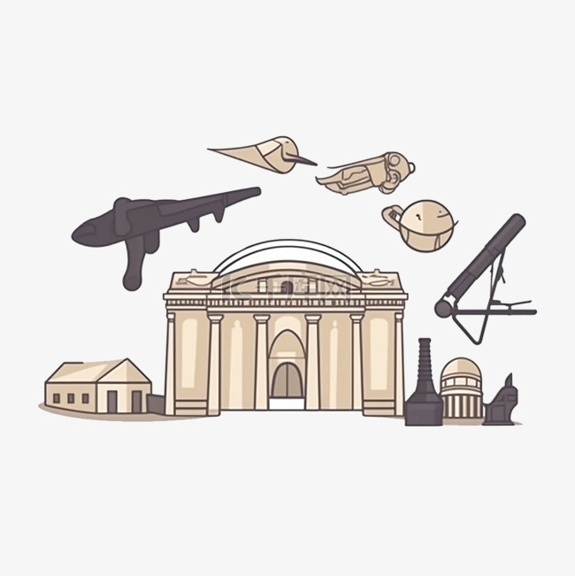 博物馆卡通建筑素材图片免费下载-千库网