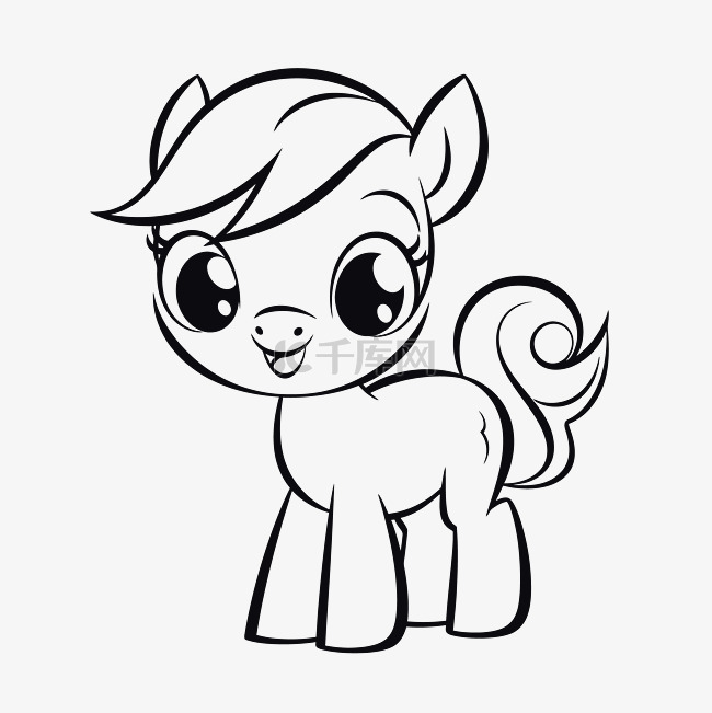 可爱的小马宝宝着色页轮廓素描 向量素材图片免费下载-千库网