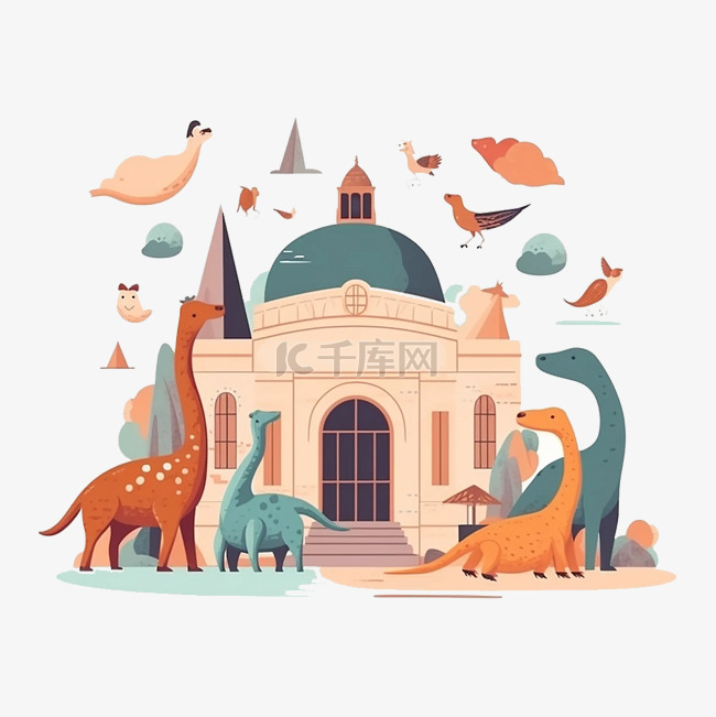博物馆恐龙可爱卡通素材图片免费下载-千库网