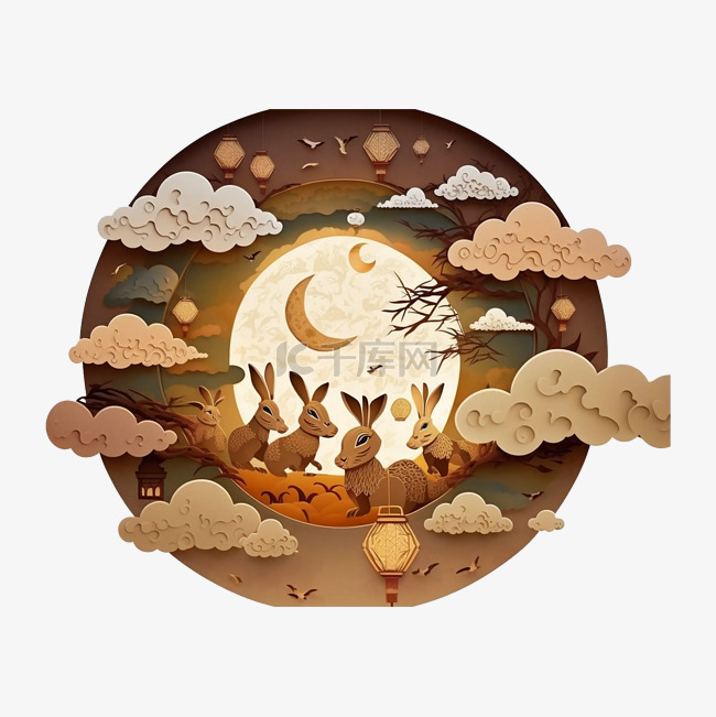 中秋节祥云边框素材图片免费下载-千库网