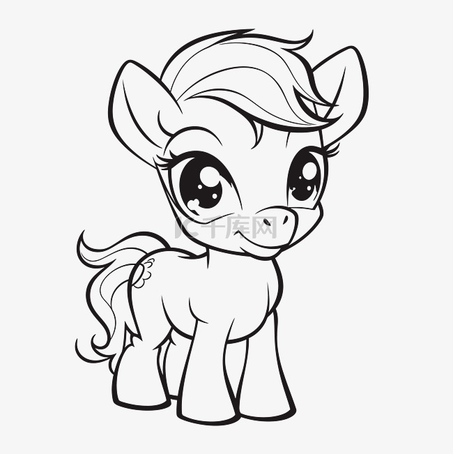 小马着色页与可爱的小马宝宝轮廓素描 向量素材图片免费下载-千库网