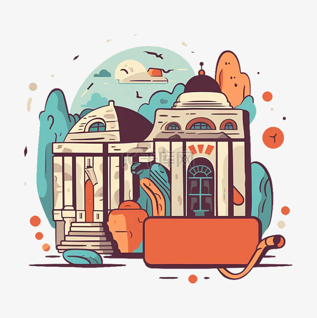 博物馆日可爱卡通建筑贴纸素材图片免费下载-千库网