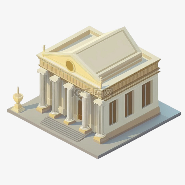 博物馆建筑米黄色卡通素材图片免费下载-千库网