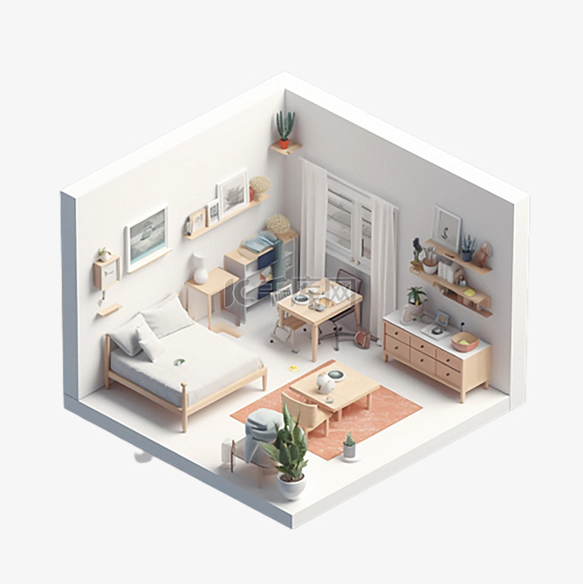 3d房间模型精致装饰素材图片免费下载-千库网