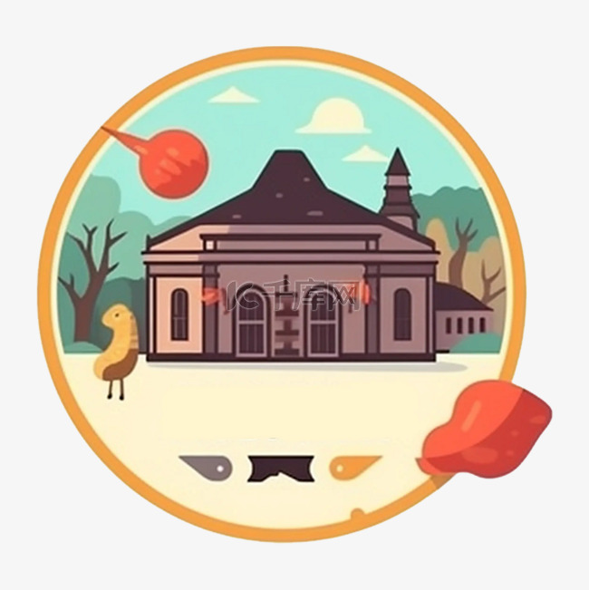 博物馆日圆形卡通贴纸素材图片免费下载-千库网