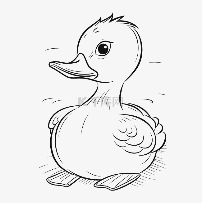 白色背景轮廓草图上鸭着色页的鸭图像 向量素材图片免费下载-千库网