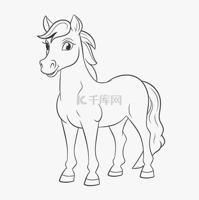小马着色页轮廓草图的图像 向量素材图片免费下载-千库网