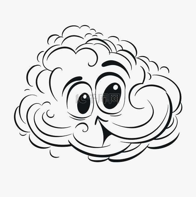 水墨画卡通云与眼睛手绘插图轮廓草图 向量素材图片免费下载-千库网