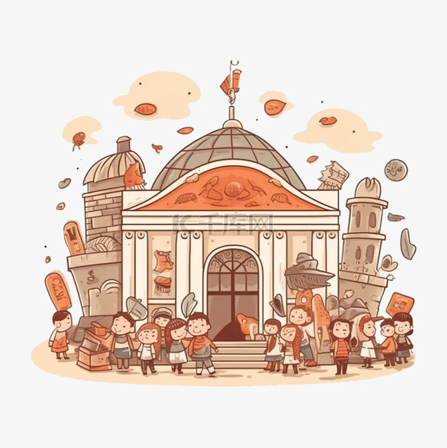 博物馆日可爱卡通建筑插画素材图片免费下载-千库网