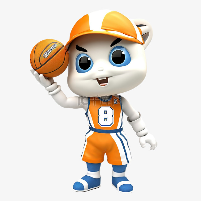 篮球吉祥物指向左上方 3D 人物插图素材图片免费下载-千库网