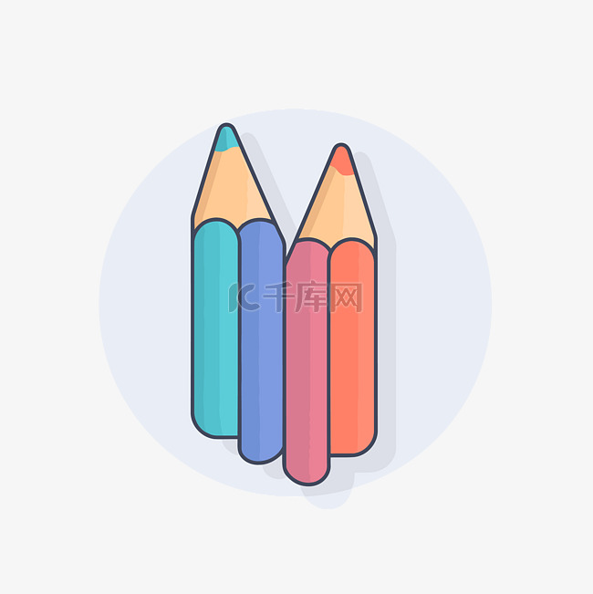彩色铅笔的四个平面 Linocut 扁线图标 向量素材图片免费下载-千库网