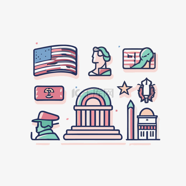 显示美国和其他国家/地区的图标集 向量素材图片免费下载-千库网