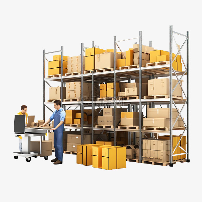 3d 仓库工作人员正在货架上安排货物仓库和配送中心工作人员在仓库安排箱子 3d 插图素材图片免费下载-千库网