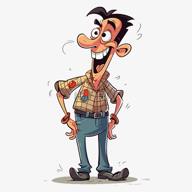 开玩笑的剪贴画：一个穿着牛仔裤和耳环的卡通人物的插图 向量素材图片免费下载-千库网