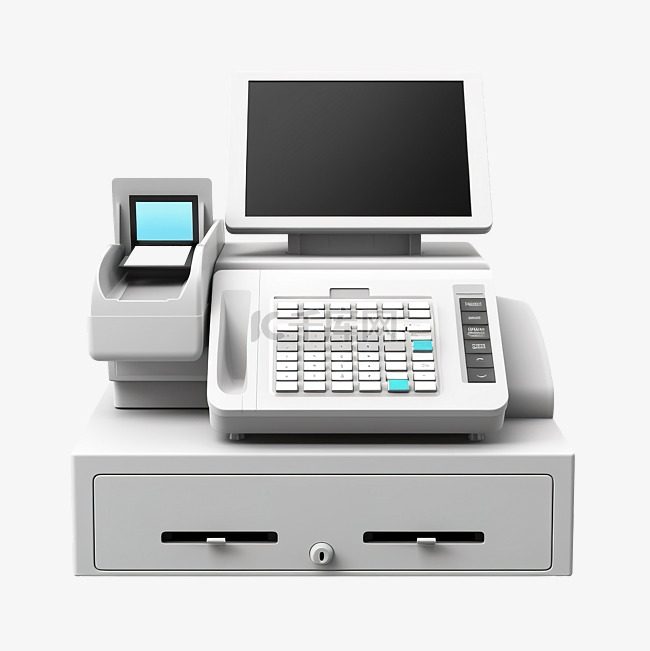 收银机与 pos 终端电子账单支付发票或纸质支票收据隔离 3d 插图或 3d 渲染素材图片免费下载-千库网