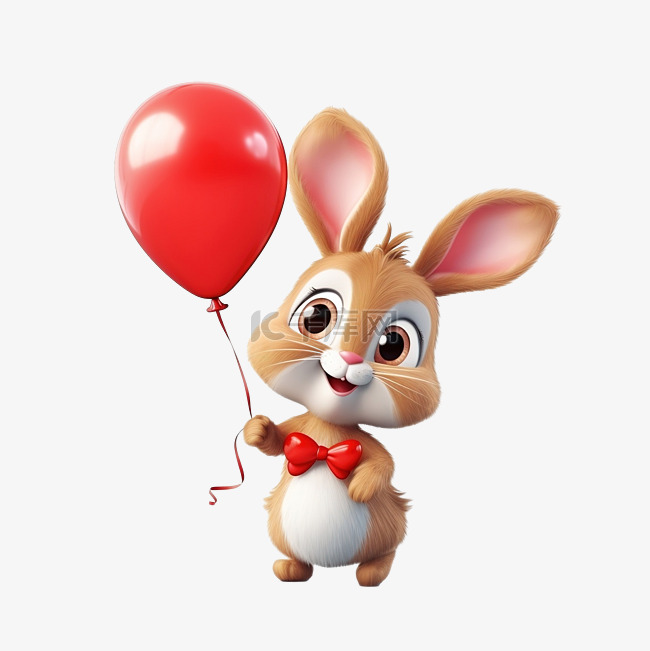 一只带着红色心形气球的小兔子在空中奔跑素材图片免费下载-千库网