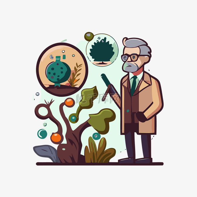 生物学家剪贴画一个拿着显微镜卡通的老人 向量素材图片免费下载-千库网