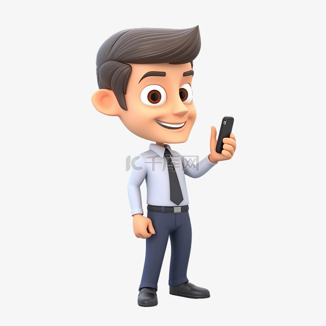 3D插画勤奋的上班族3D卡通人物办公室工作人员拿着手机一边解释什么3D卡通人物素材图片免费下载-千库网