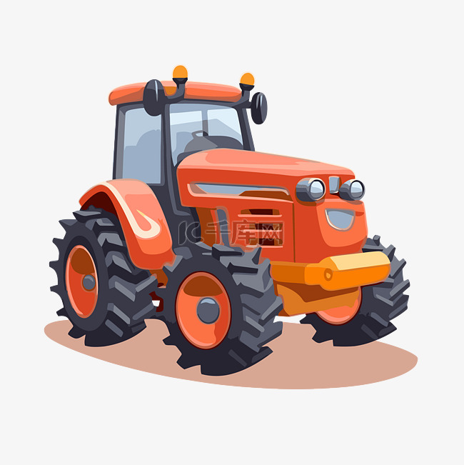 拖拉机剪贴画卡通风格的橙色农用拖拉机 向量素材图片免费下载-千库网