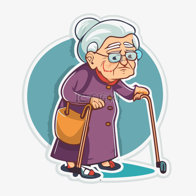 拄着拐杖的老太太 向量素材图片免费下载-千库网