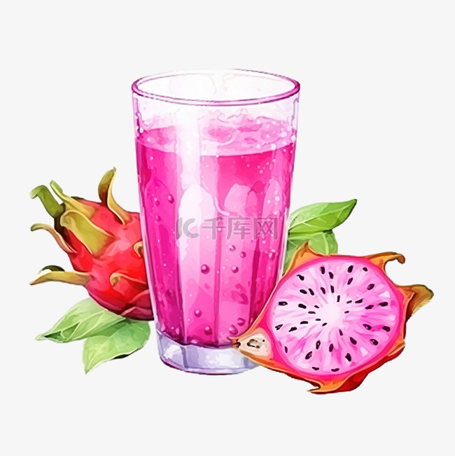 火龙果汁水彩元素素材图片免费下载-千库网