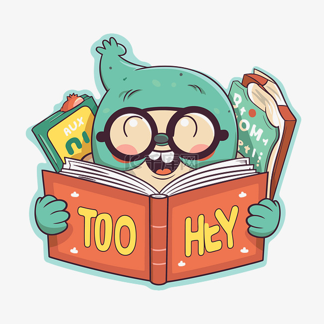 阅读卡通人物与单词“toohiey”阅读器剪贴画 向量素材图片免费下载-千库网