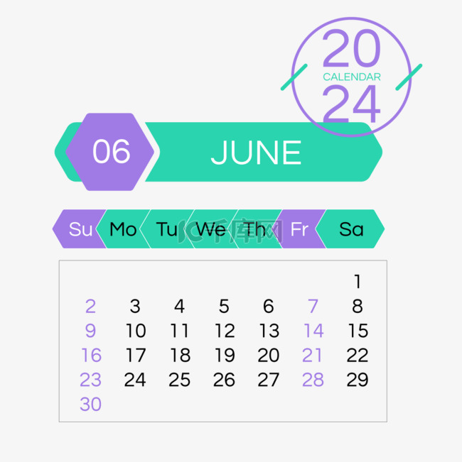 2024月份日历6月简约活泼素材图片免费下载-千库网
