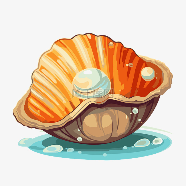 蛤剪贴画可爱的卡通插图，前面有水滴的牡蛎壳 向量素材图片免费下载-千库网