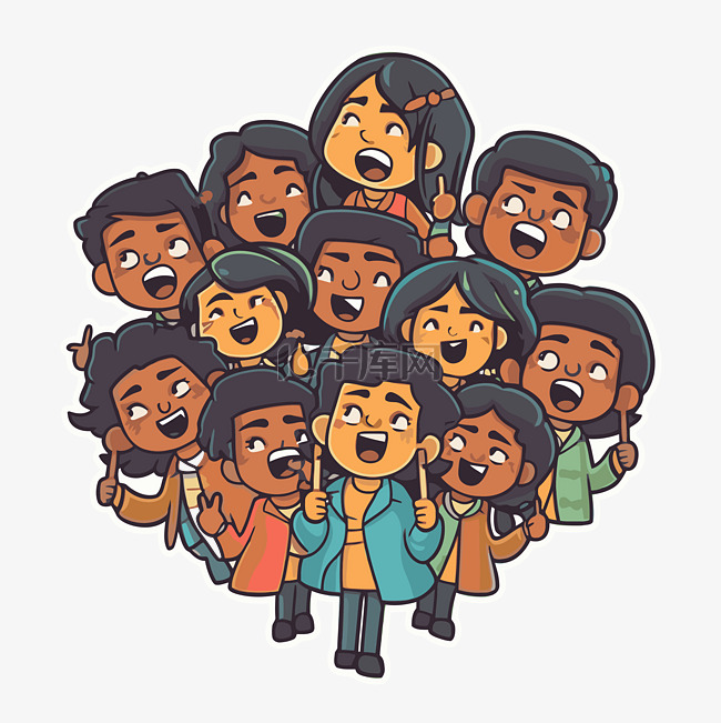 来自不同种族的朋友的彩色卡通人物 向量素材图片免费下载-千库网