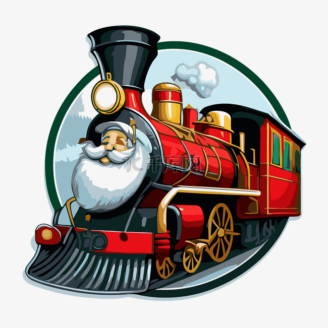 卡通圣诞老人的专列正在圆形区域剪贴画中显示 向量素材图片免费下载-千库网