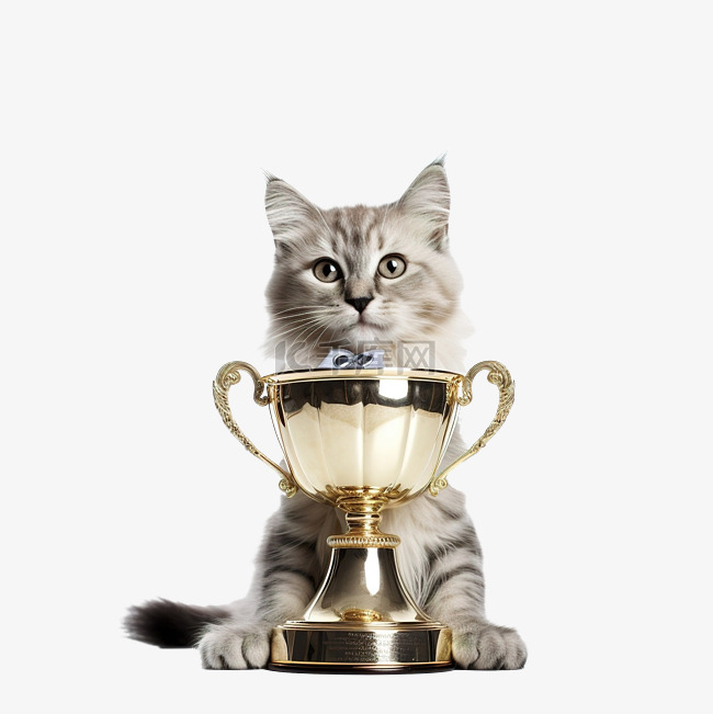 猫奖杯冠军奖杯体育奖获奖者奖品冠军庆祝概念ai生成素材图片免费下载-千库网