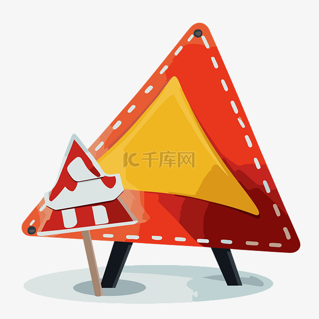 交通标志剪贴画道路标志与红旗卡通 向量素材图片免费下载-千库网