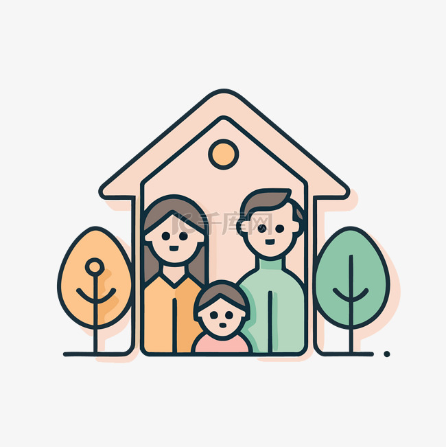 具有二维矢量线家庭图标的房屋和树木素材图片免费下载-千库网