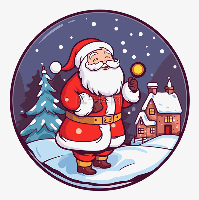 圣诞圣诞老人在雪中的圆形框架与雪球剪贴画 向量素材图片免费下载-千库网