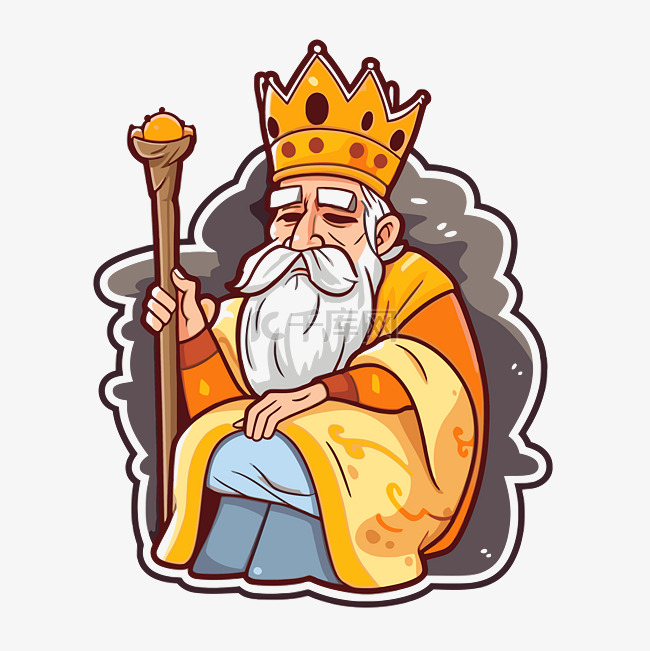 有趣的卡通国王坐着拿着权杖 向量素材图片免费下载-千库网