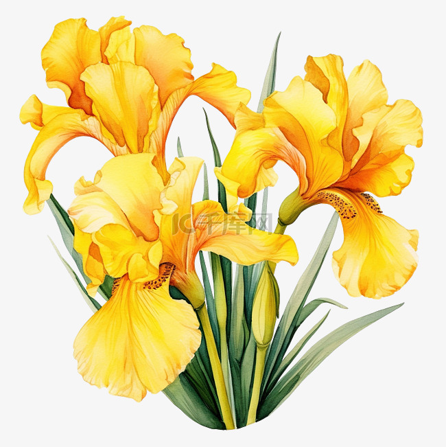 黄色鸢尾花水彩插图素材图片免费下载-千库网