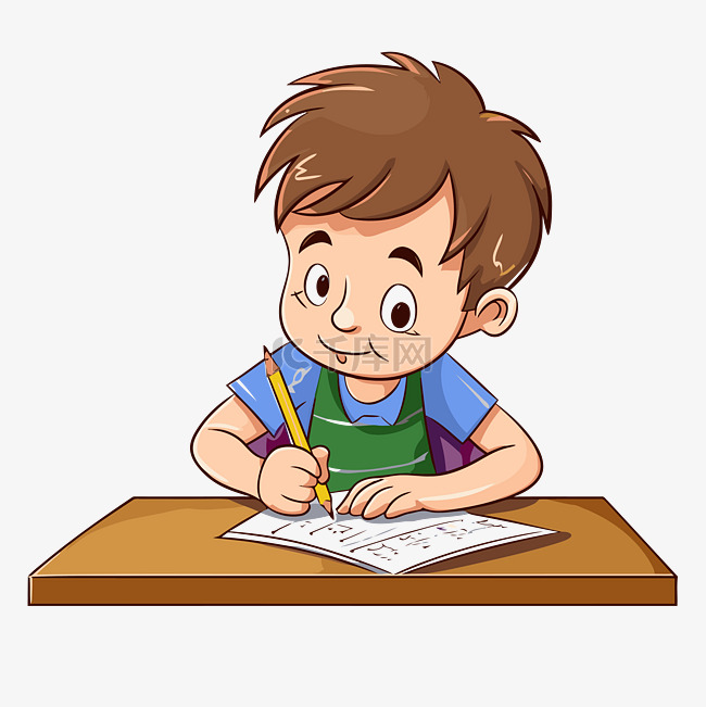 写字困难剪贴画卡通男孩写信 向量素材图片免费下载-千库网