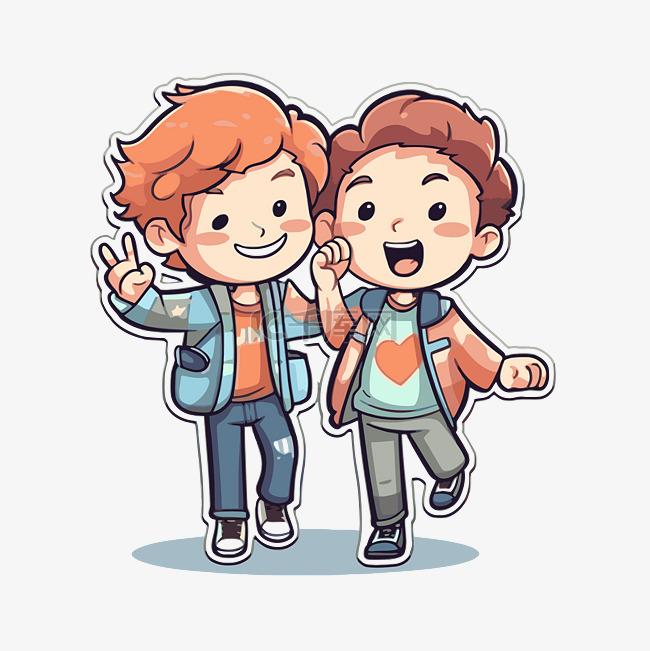 卡通两个朋友一起玩矢量图素材图片免费下载-千库网