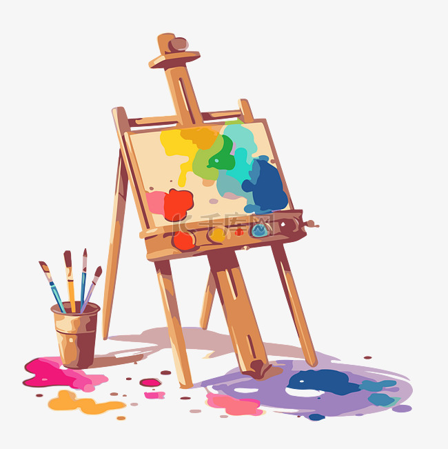 画架剪贴画 画架用画笔和油漆卡通 向量素材图片免费下载-千库网