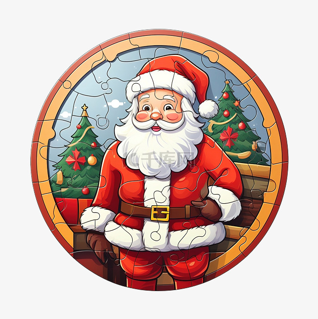 剪切和玩圆形拼图圣诞老人逻辑拼图儿童活动页面圣诞节主题素材图片免费下载-千库网