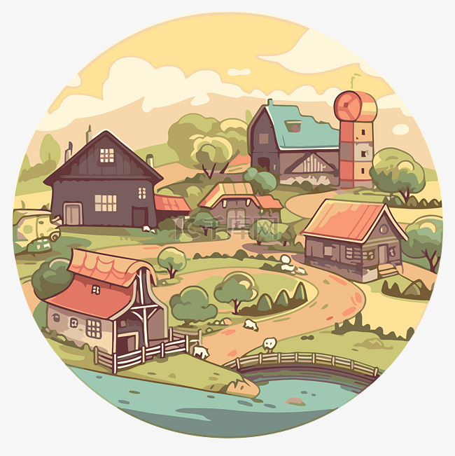 卡通村庄矢量图插画素材图片免费下载-千库网