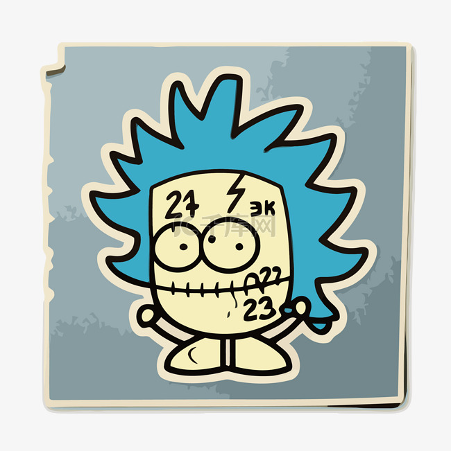 带有蓝头发角色的贴纸上有数字剪贴画 向量素材图片免费下载-千库网