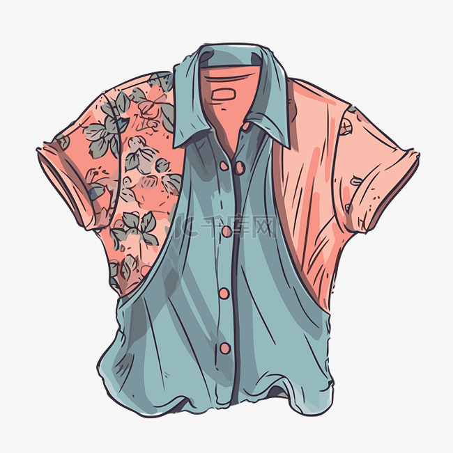 蓝色和粉色卡通衬衫的衬衫剪贴画草图 向量素材图片免费下载-千库网