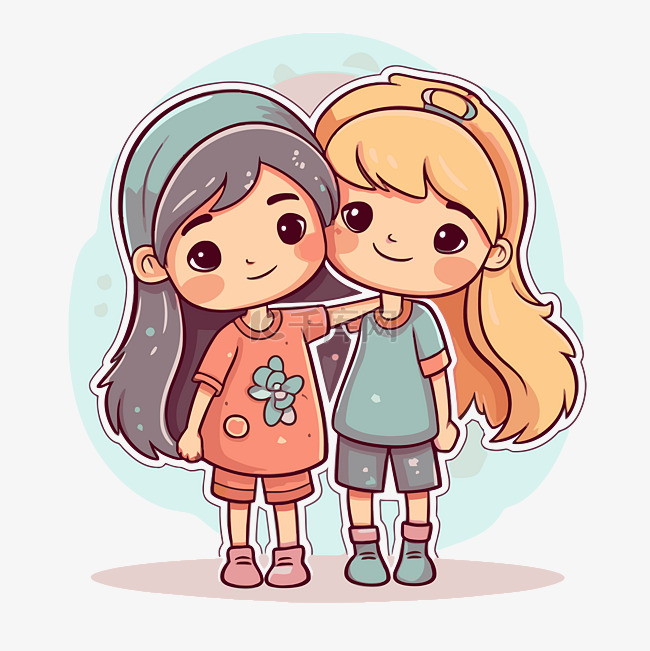 卡通可爱姐妹情卡通友谊朋友插画 向量素材图片免费下载-千库网