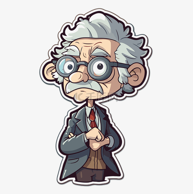 描绘阿尔伯特爱因斯坦卡通人物的贴纸 向量素材图片免费下载-千库网