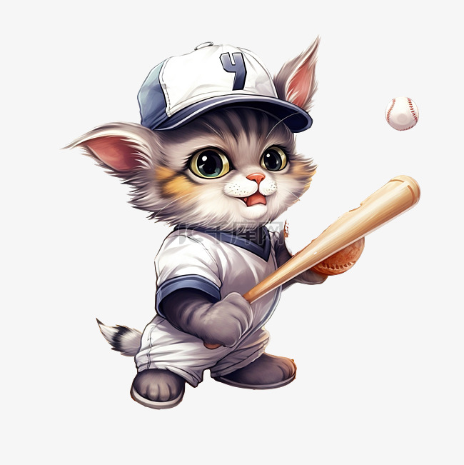 猫正在打棒球素材图片免费下载-千库网