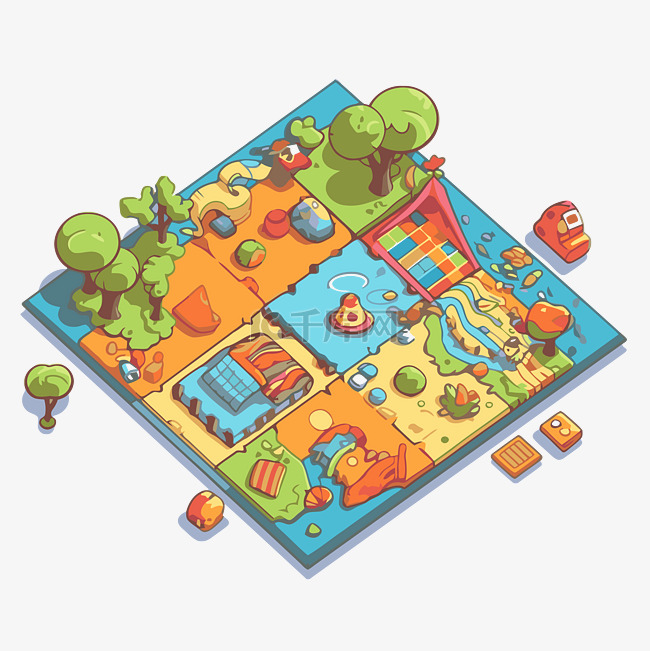 带有树卡通的游乐区的垫子剪贴画设计 向量素材图片免费下载-千库网