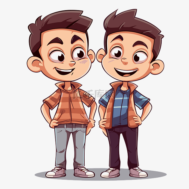 兄弟剪贴画卡通卡通男孩与滑稽的微笑矢量图素材图片免费下载-千库网